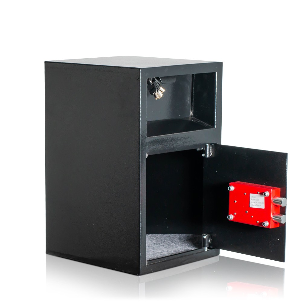 Deposit safe with lockable deposit flap – key lock